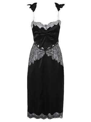 Attico Lace-trimmed Satin Midi Dress - Black