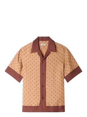 Sandro Micro-cross Short-sleeve Woven Shirt S Camel