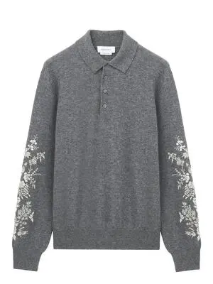 Alexander McQueen Wool Embroidered Polo Jumper - Silver