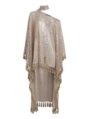 TALLER MARMO Sequin Fringed Kaftan Mini Dress - Silver