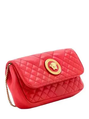 Versace Medusa Icon Chain Flap Bag Quilted Leather Mini Crossbody Bag - Red