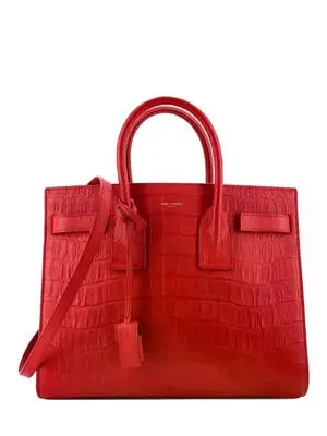 Saint Laurent Sac De Jour Nm Bag Crocodile Embossed Leather Small Satchel - Red