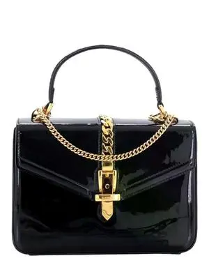 Gucci Sylvie 1969 Top Handle Bag Patent Mini Satchel - Black