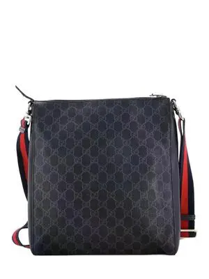 Gucci Gg Coated Canvas Messenger Bag With Web Strap - Black