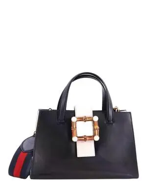 Gucci Bamboo Buckle Tote Leather Small Satchel - Black