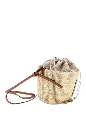 Loewe Pochette Crossbody Bag Woven Raffia And Leather With Anagram Jacquard Bucket Bag - Brown