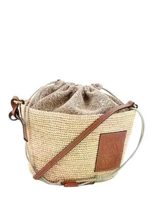 Loewe Pochette Crossbody Bag Woven Raffia And Leather With Anagram Jacquard Bucket Bag - Brown