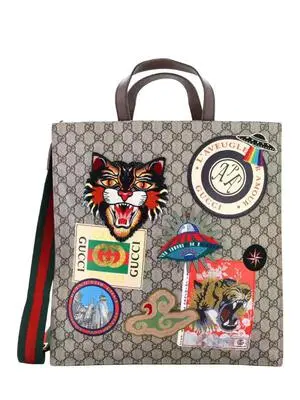 Gucci Gg Coated Canvas Applique North South Tote Bag - Brown