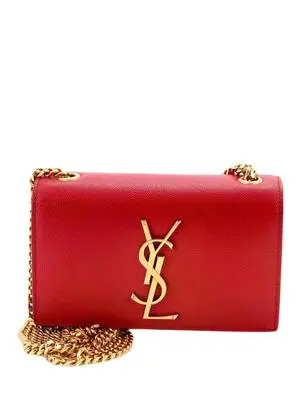 Saint Laurent Classic Monogram Grainy Leather Small Crossbody Bag - Red