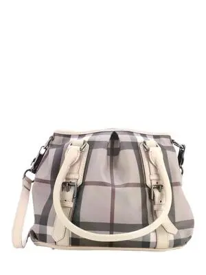 Burberry Northfield Convertible Tote Haymarket Coated Canvas Small Satchel - Neutrals