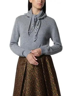 Prada Cashmere Sweater With Embellished Scarf Detail - Grey