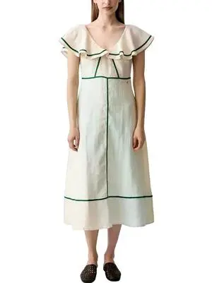 PEDRO DEL HIERRO Ruffled Contrast-trim Midi Dress - Neutrals