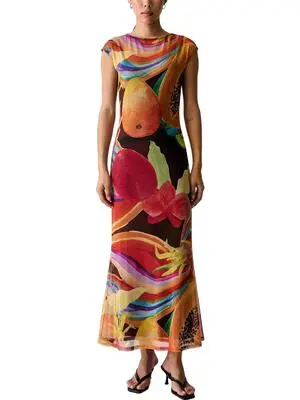 NEVER FULLY DRESSED Fruit-print Mesh Dress - Multicolour