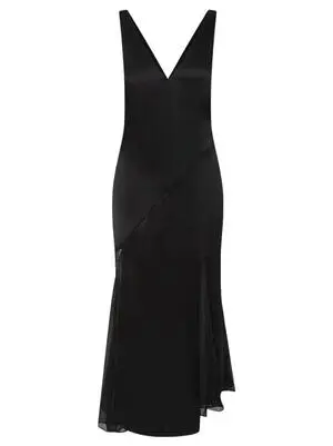 SIR. Ingrid V-neck Midi Dress With Lace Trim And Asymmetric Hem - Black