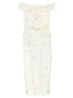 Alessandra Rich Floral-print Ruffled Dress - Neutrals