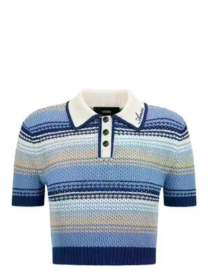 Amiri Striped-pattern Crochet Cropped Knitted Top - Blue