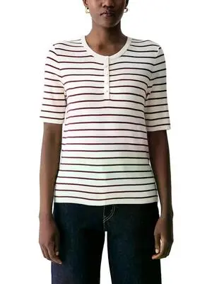 MOS MOSH Striped Short-sleeve Top - Neutrals