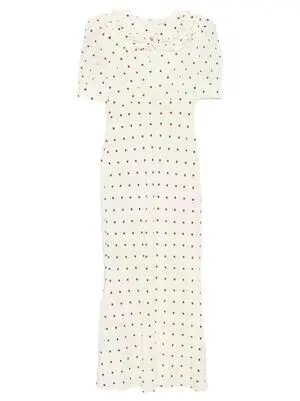 Alessandra Rich Polka-dot Ruffled Midi Dress - Neutrals