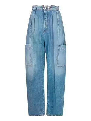 Sportmax Oversized Pleated Cargo Jeans - Blue