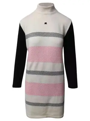 COURREGES Tartan Turtleneck Knit Dress - Neutrals