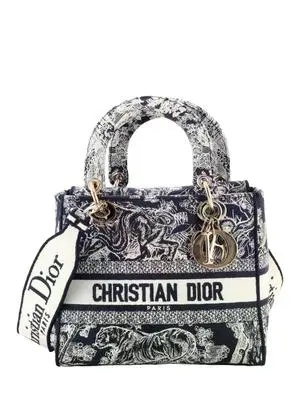 Dior Christian Dior Lady D-Lite Embroidered Canvas Medium Satchel Bag Blue