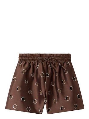 Sandro Embellished Tie-waist Woven Shorts - Brown