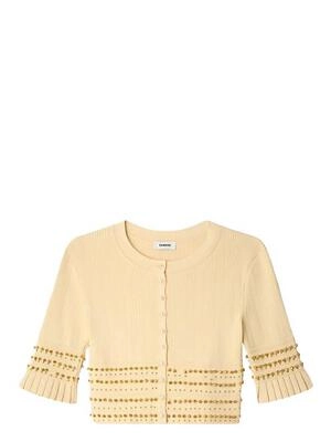 Sandro Bead-embellished Cropped Knitted Cardigan - Vanilla