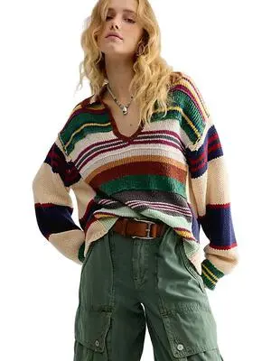 Free People Rowhouse Knit Pullover At - Prep Combo