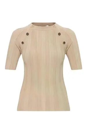Sportmax Radura Button-detail Ribbed T-shirt - Neutrals