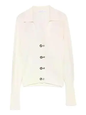 Patrizia Pepe Ribbed-knit T-bar-fastening Cardigan - White