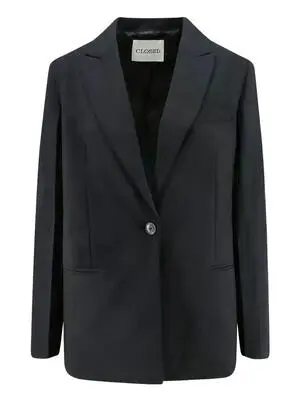 Closed Single-breasted Peak-lapel Blazer - Black