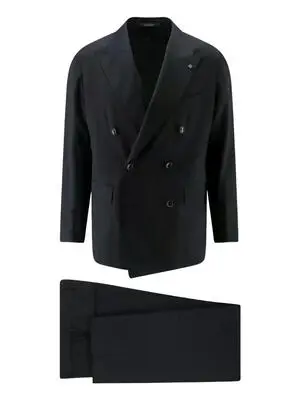 Tagliatore Peak-lapel Double-breasted Suit - Black