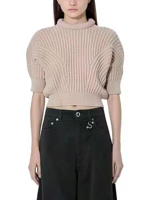 Sportmax Ribbed Knit Cropped Sweater - Neutrals