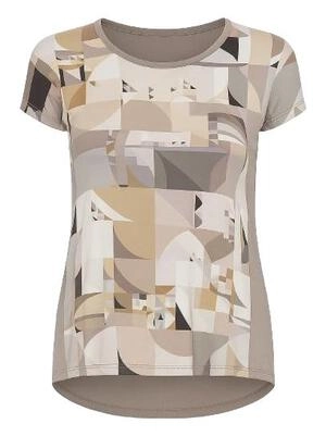 CONQUISTA Short Sleeve Geometric Print Top - Brown