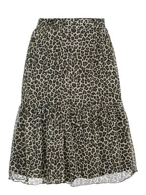 CONQUISTA Leopard Print Layered Midi Skirt - Brown