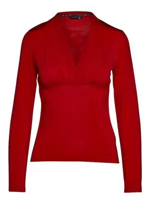 CONQUISTA Long Sleeve Faux Wrap Top - Red