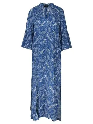 CONQUISTA Long Kaftan Style Paisley Dress - Blue