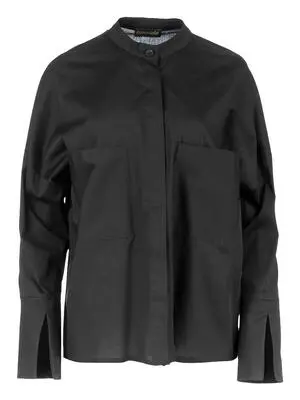 CONQUISTA Mandarin Collar Drop Shoulder Shirt - Black