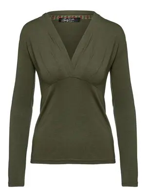 CONQUISTA Long Sleeve Faux Wrap Top In Stretch Jersey - Yellow