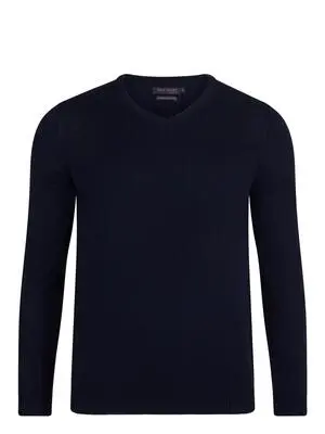 PAUL JAMES KNITWEAR Extra Fine Merino Wool Chester V-neck Jumper Navy - Blue