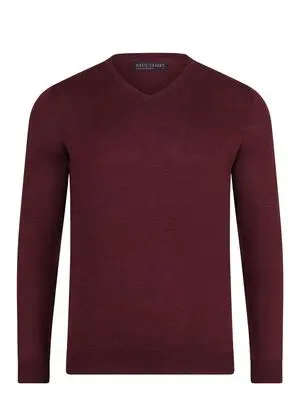 PAUL JAMES KNITWEAR Extra Fine Merino Wool V-neck Jumper - Red