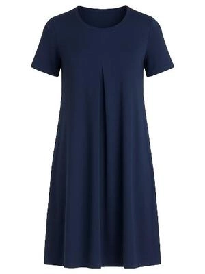 CONQUISTA Short Sleeve Pleat Detail Dress - Blue