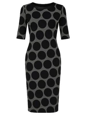 CONQUISTA Fitted Polka Dot Midi Dress - Black