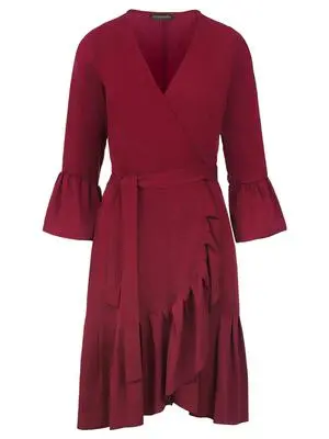 CONQUISTA Viscose Wrap Dress With Bell Sleeves - Red