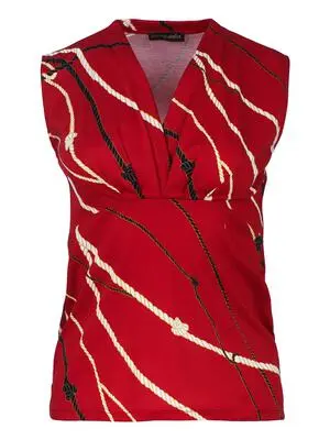 CONQUISTA Cotton Jersey Sleeveless Top With Rope Print - Red