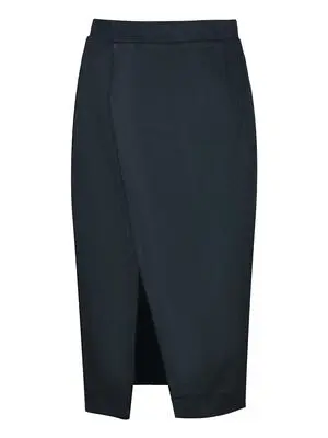 CONQUISTA Lightly Shiny Woven Cotton-blend Midi Skirt With Front Slit - Black