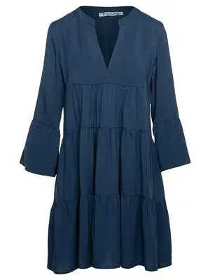 CONQUISTA Indigo Tencel Gathered Seams Dress - Blue