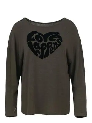 CONQUISTA Wool Blend Batwing Sleeve Top With Flock Motif - Brown