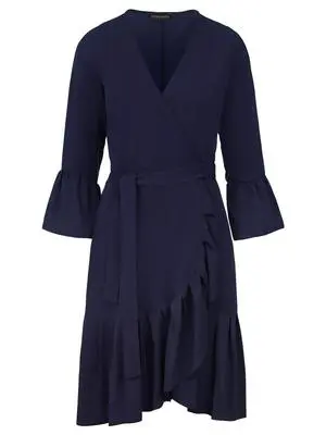 CONQUISTA Viscose Wrap Dress With Bell Sleeves - Blue