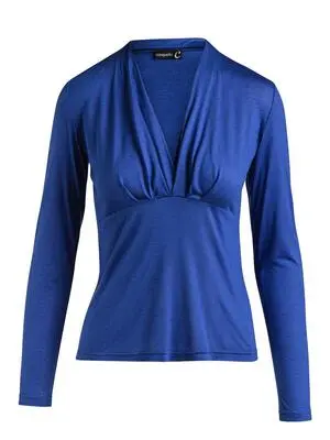 CONQUISTA Cashmere Blend Faux Wrap Top - Blue